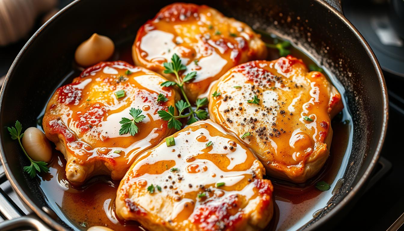 Pan Fried Pork Chops in White Wine Sauce